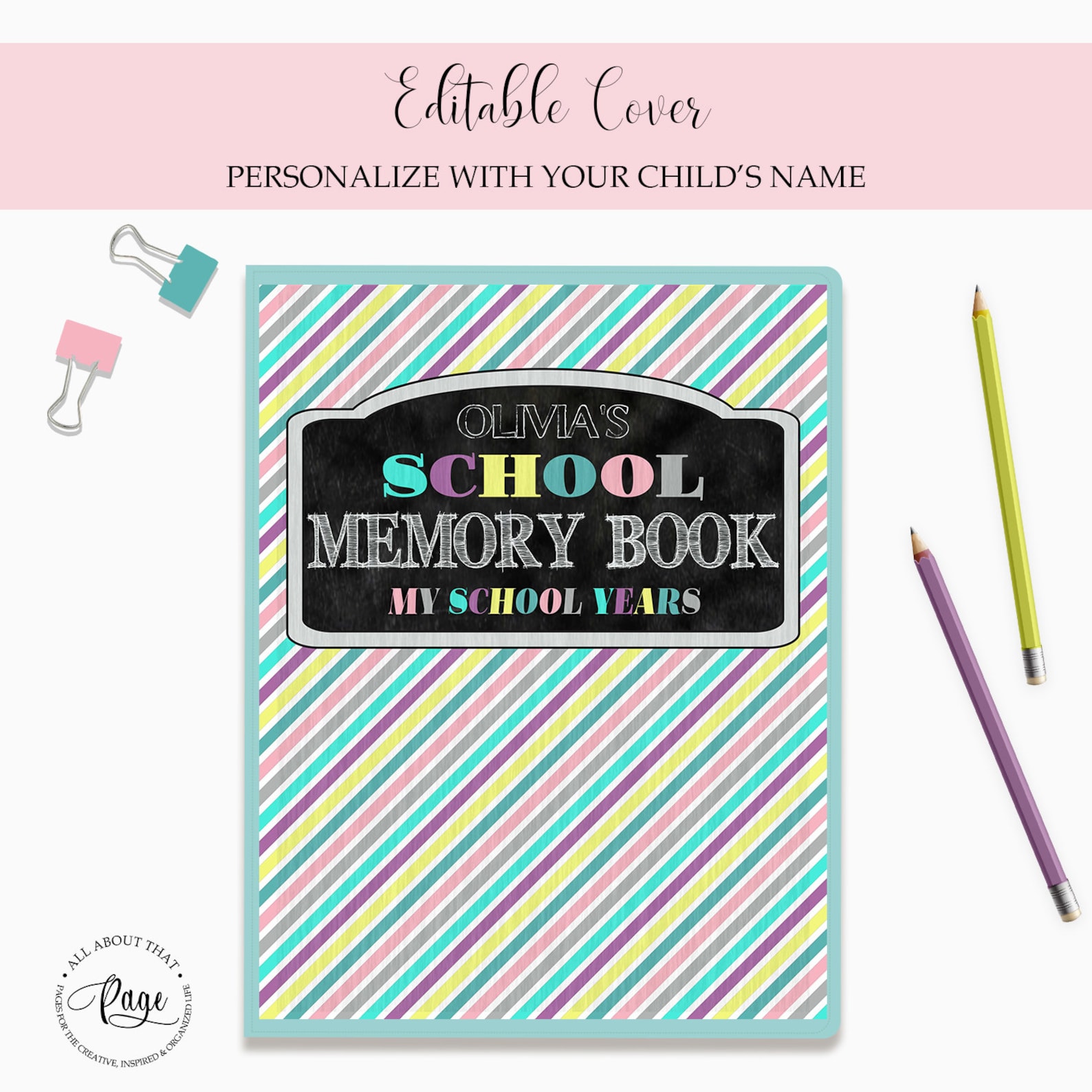 Editable School Memory Book Box Kit, Girls First Day of School, Last ...