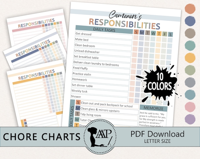 Editable Chore Cards for Kids Printable | Cleaning Tasks | Allowance ...