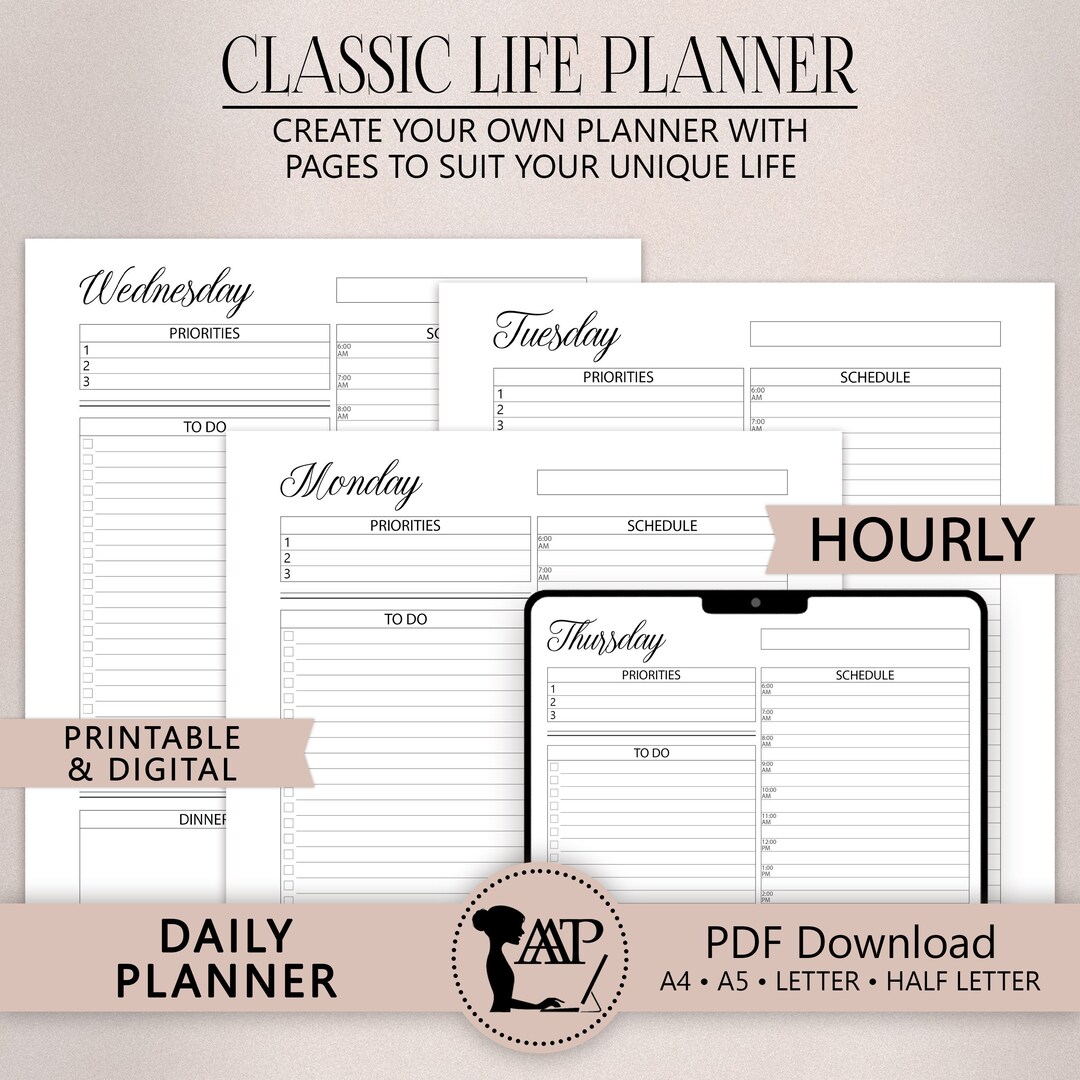 Daily Planner Printable Digital Hourly One Page Schedule - Etsy