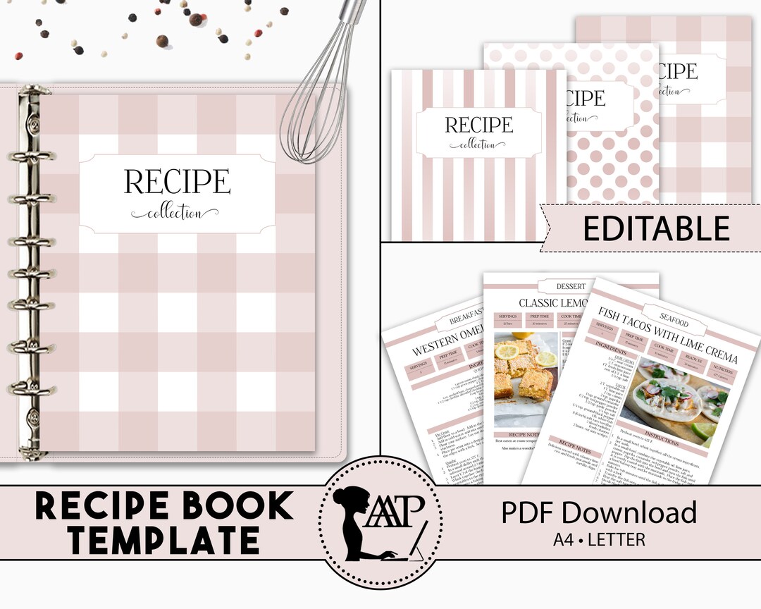 EDITABLE Recipe Book Template, Personalized Cookbook Printable, Family ...