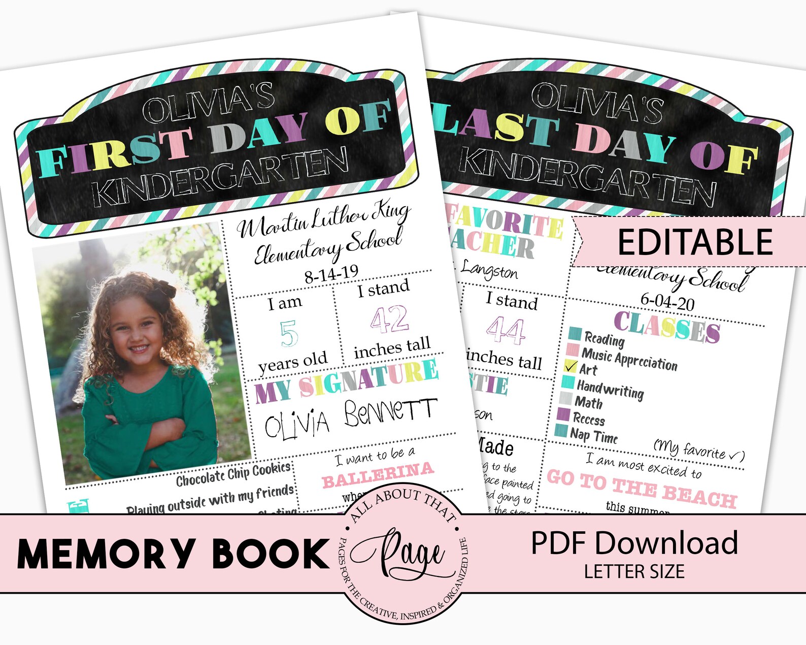 Editable School Memory Book Box Kit Girls First Day of | Etsy