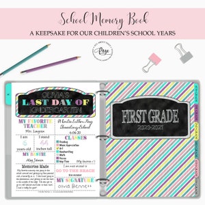 Editable School Memory Book Box Kit, Girls First Day of School, Last ...