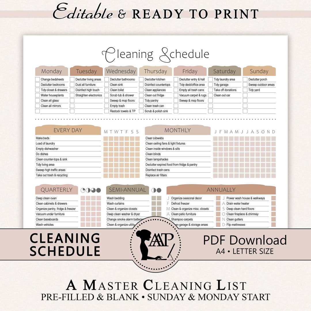 NEW Editable Cleaning Schedule Prefilled Chores Checklist ADHD Planner ...