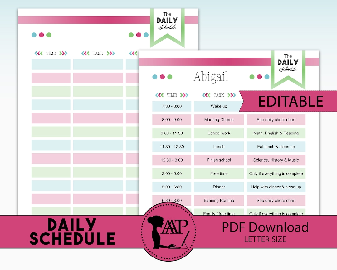 Editable Daily Schedule Template, Family Routine, Homeschool School ...