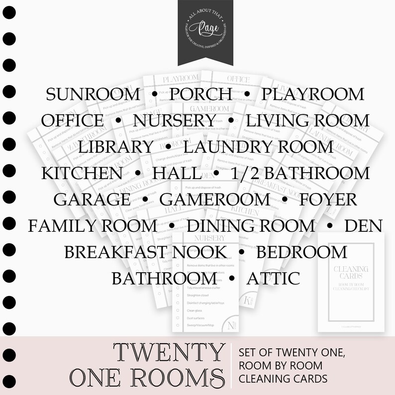 Cleaning Cards, Room by Room Chores, Daily Weekly Cleaning Checklist ...