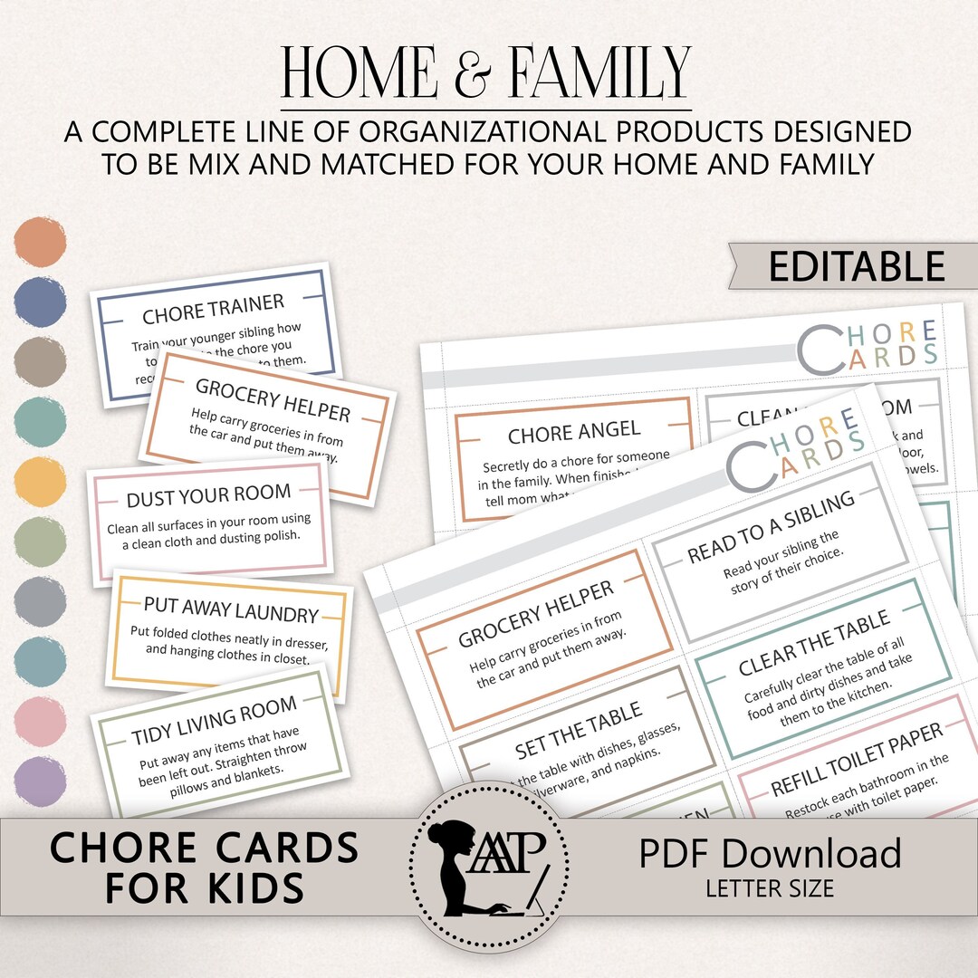 Editable Chore Cards for Kids Printable Cleaning Tasks - Etsy Canada