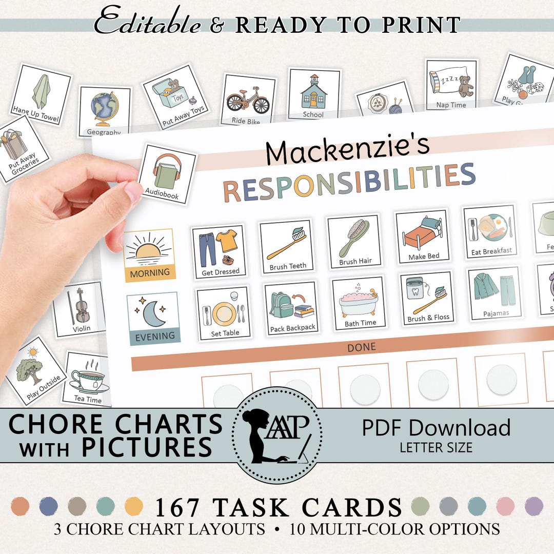 Kids Daily Responsibility Chore Chart With Pictures Printable ...