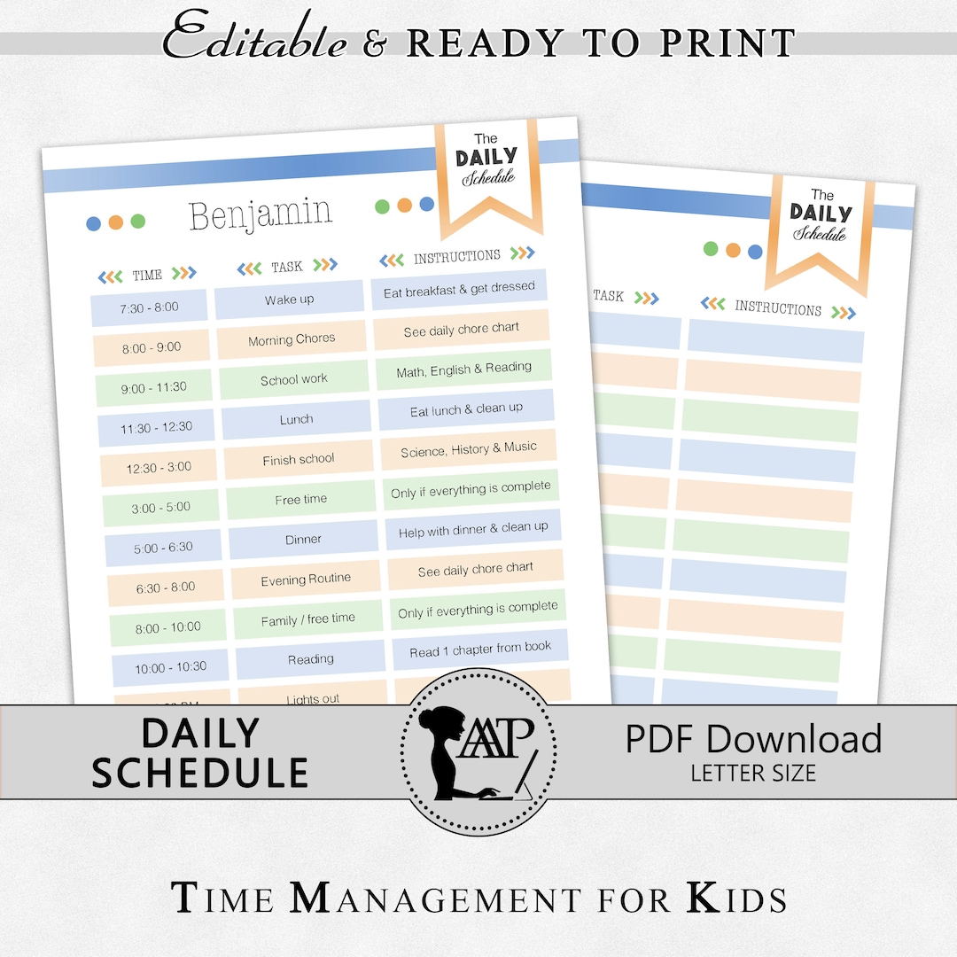 Editable Daily Schedule Template, Family Routine, Homeschool School ...