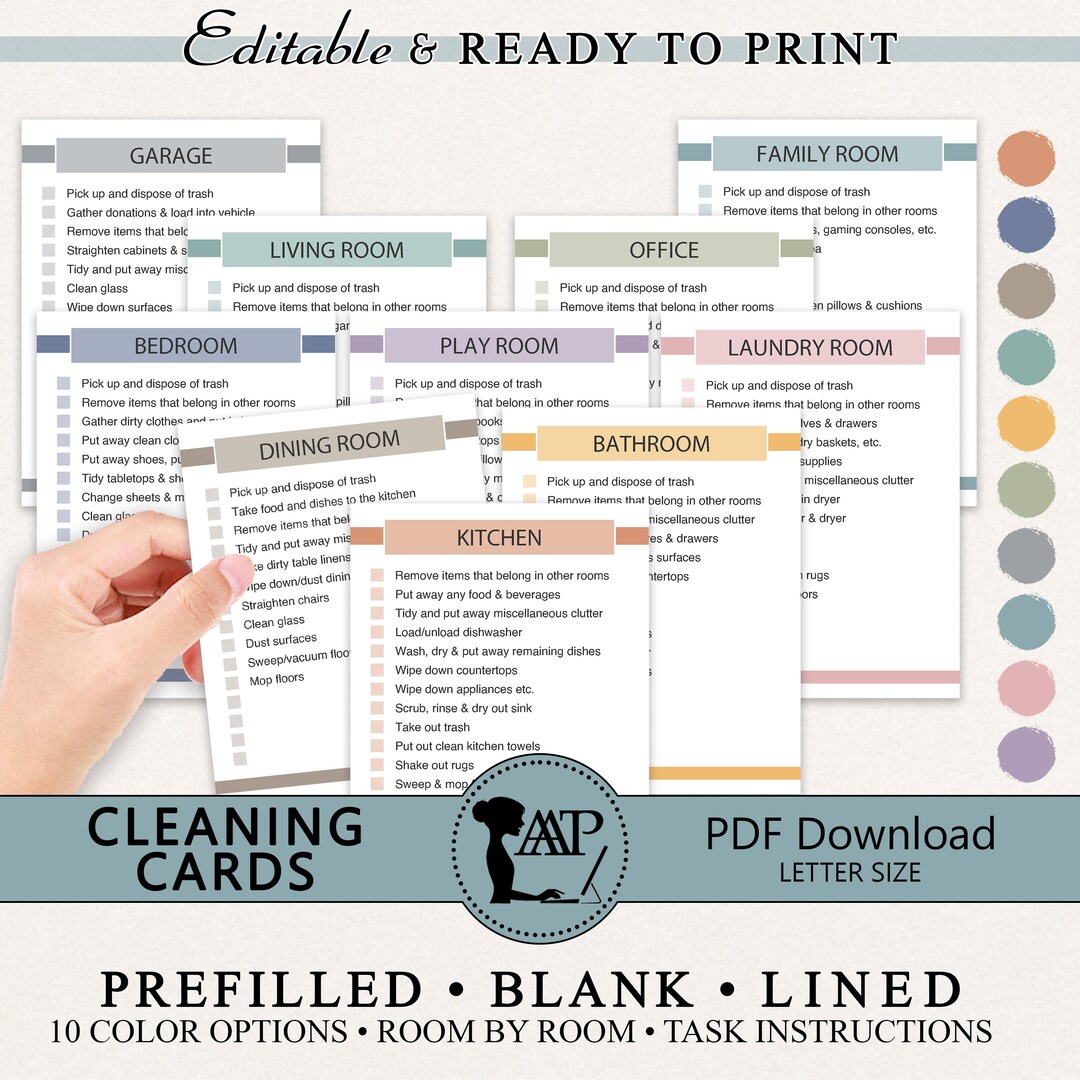 Editable Family Cleaning Cards Printable Kids Instructions Prefilled ...