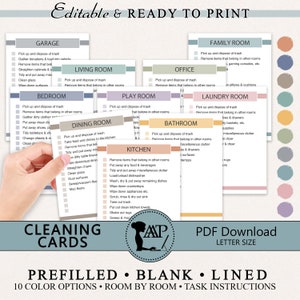 Editable Family Cleaning Cards Printable Kids Instructions Prefilled ...
