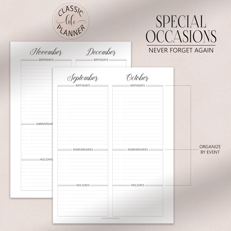 Perpetual Calendar Printable Planner Insert Annual - Etsy