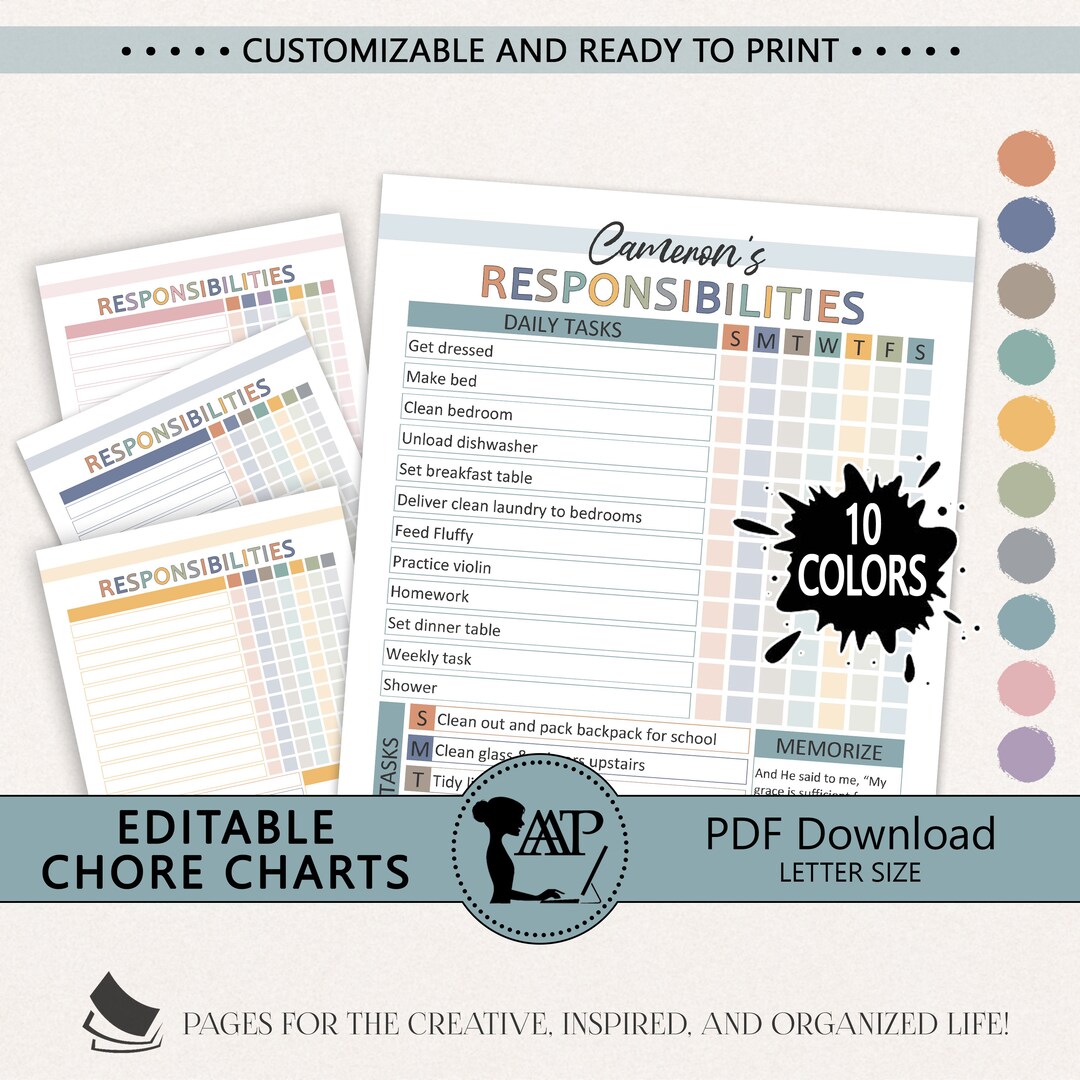Editable Chore Chart for Kids Printable Bundle - Etsy