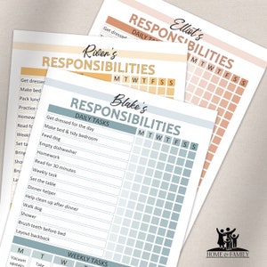Editable Chore Chart for Kids Printable Bundle Responsibility Checklist ...