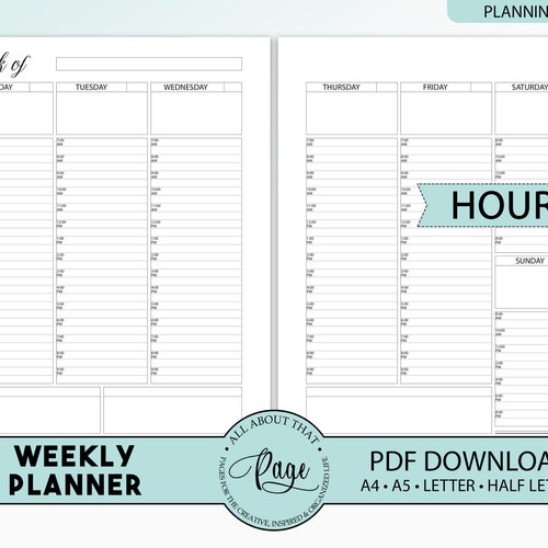 Vertical Weekly Planner Printable 2 Page Spread Insert | Etsy Australia
