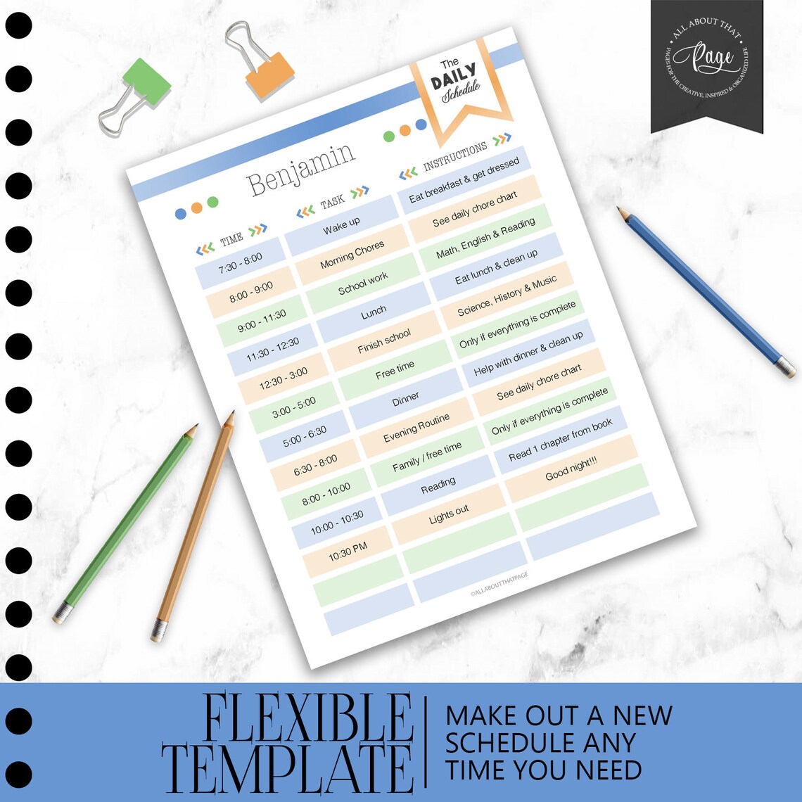Editable Daily Schedule Template Family Routine Homeschool | Etsy