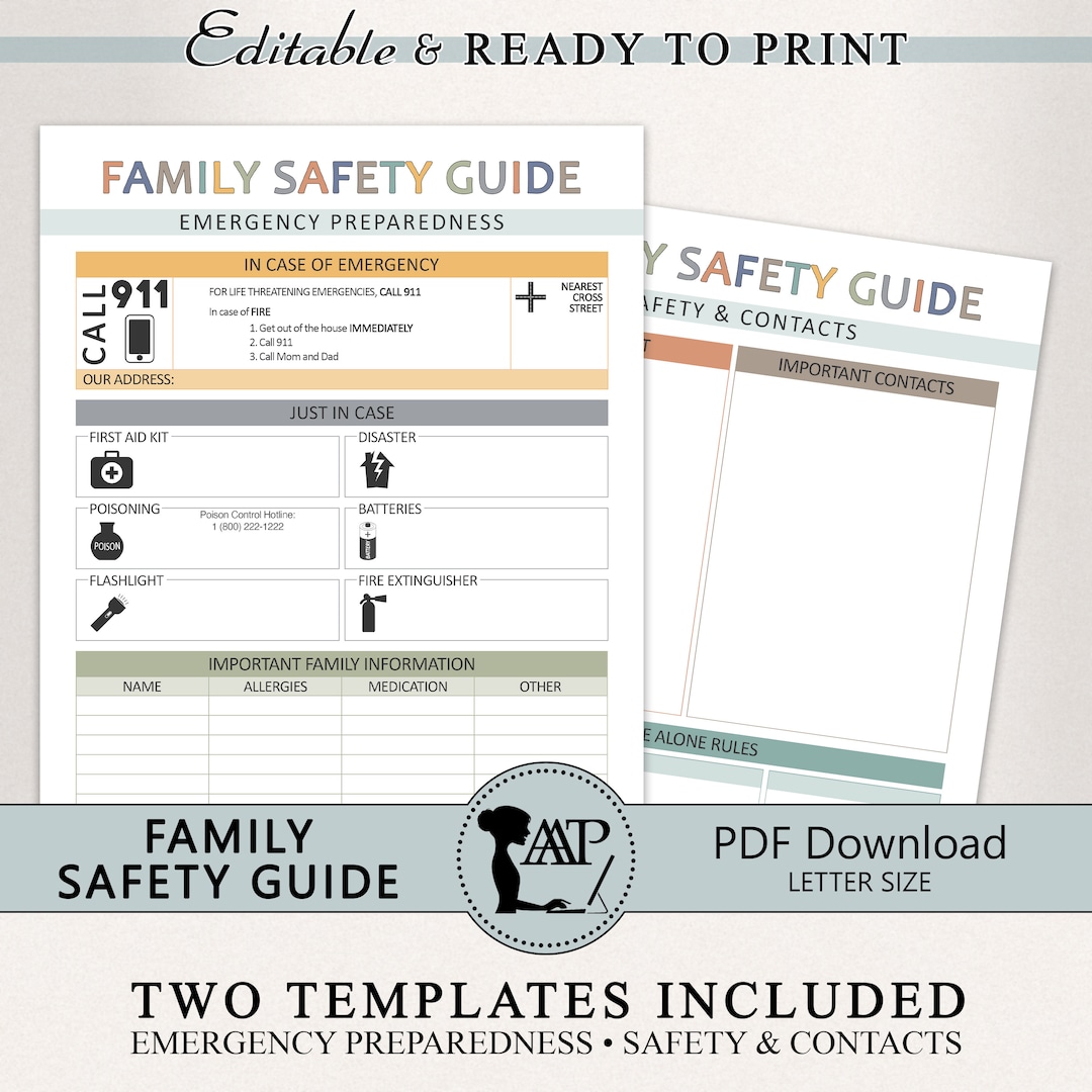 Editable Family Safety Guide Printable Template | Emergency ...