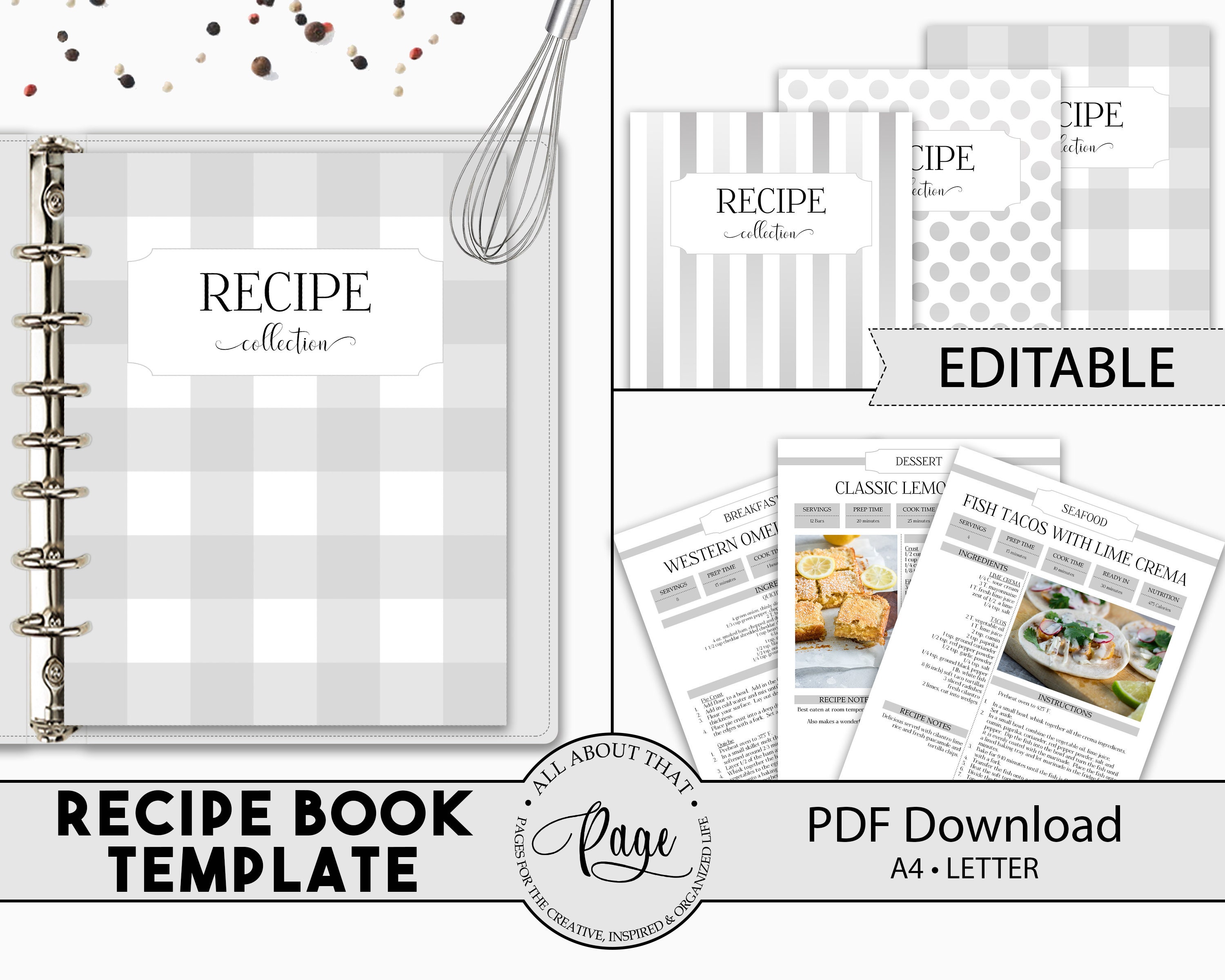 EDITABLE Recipe Book Template Personalized Cookbook | Etsy
