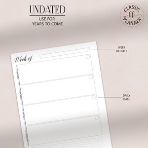 Weekly Planner Printable | Horizontal Unlined 2 Page Layout | Week on ...