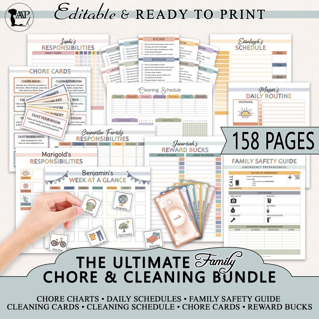 EDITABLE Family Chore & Cleaning Bundle Printable | Chore Charts ...