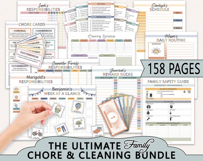 Editable Chore Chart for Kids Printable Bundle | Responsibility ...