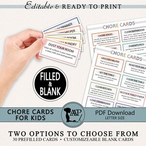 Editable Chore Cards for Kids Printable Cleaning Tasks Allowance System ...