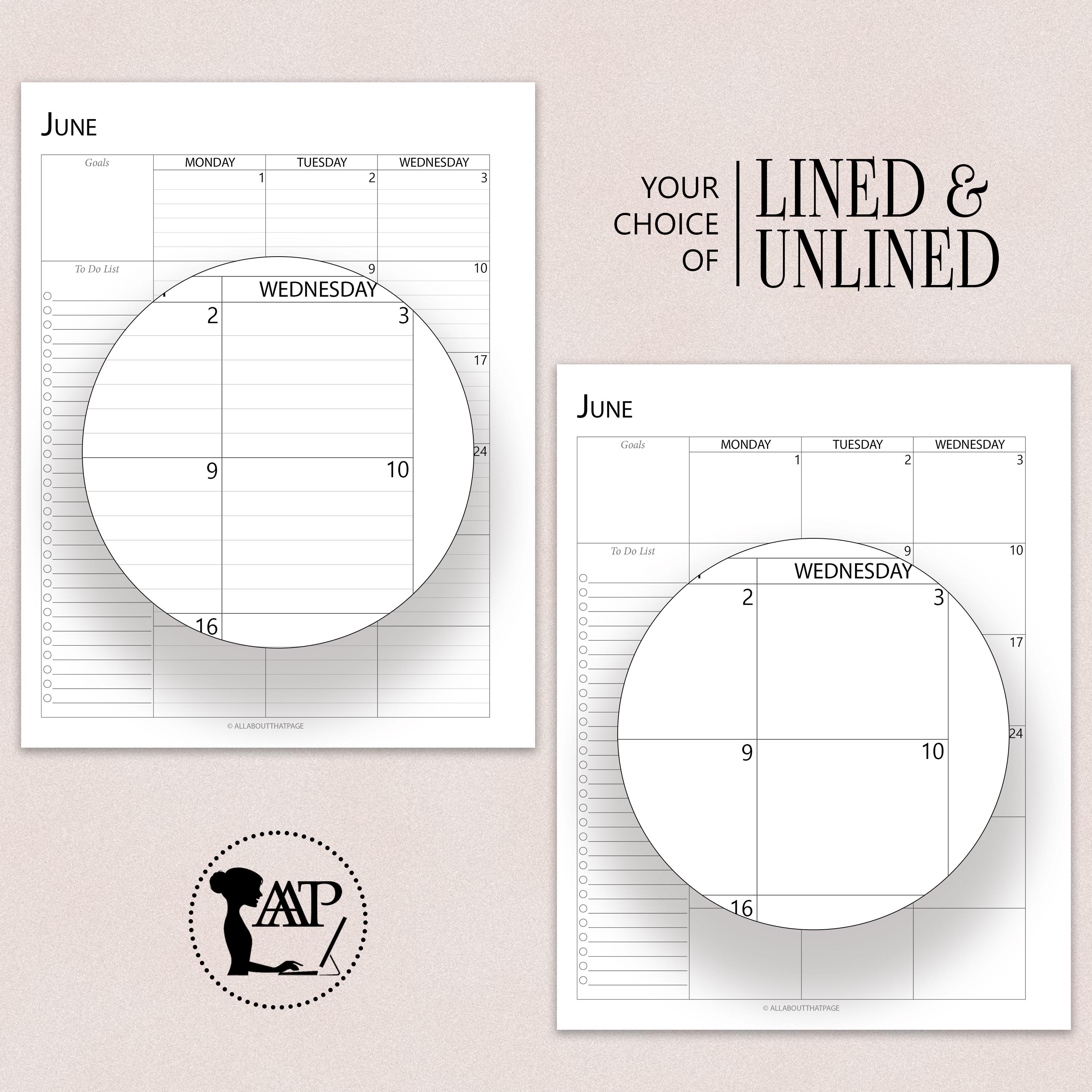 2026 2027 Monthly Calendar Printable | Two 2 Page Lined Unlined Planner ...