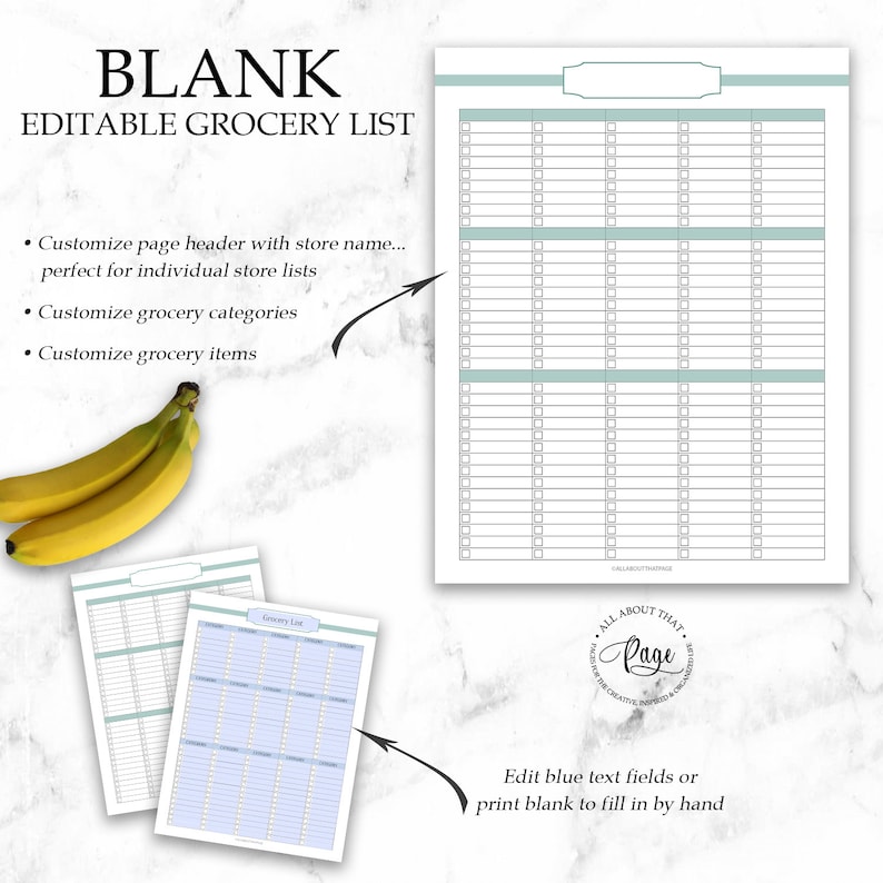 Editable Grocery List Template Shopping List Printable - Etsy