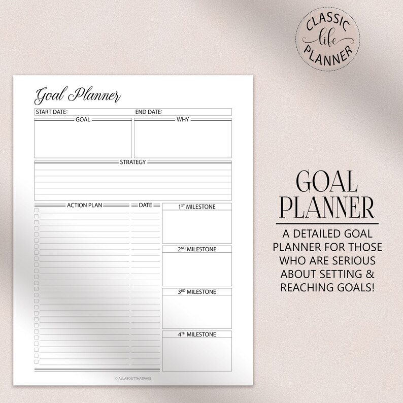 Goal Planner Printable Digital | Goal Setting Form | Goal Tracker ...