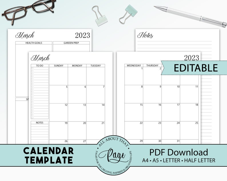 Buy EDITABLE Calendar Template 2023 2024 Printable Blank Online in ...