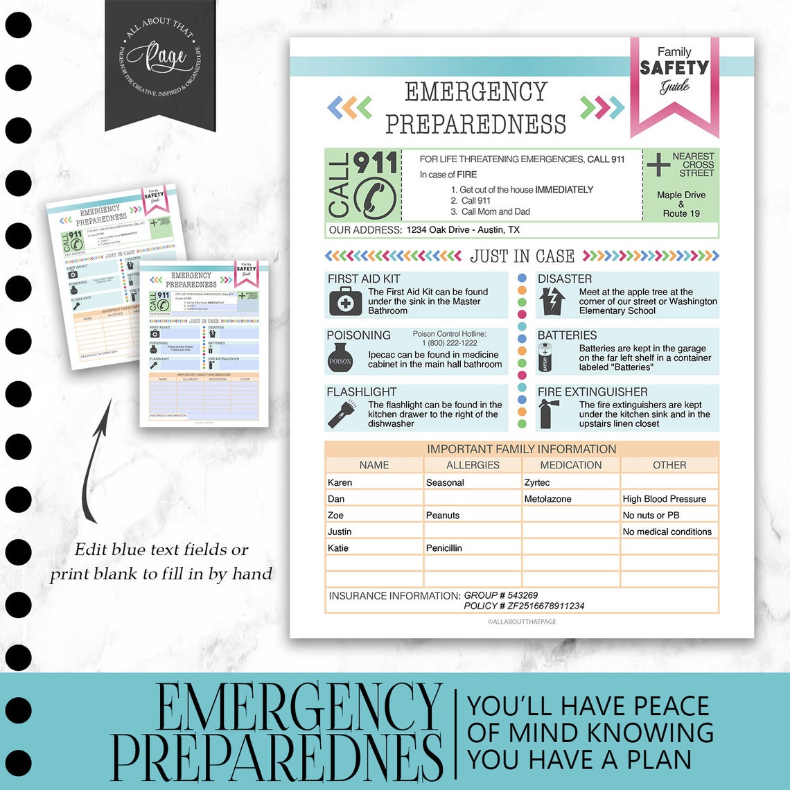 Family Safety Guide Editable Emergency Preparedness - Etsy