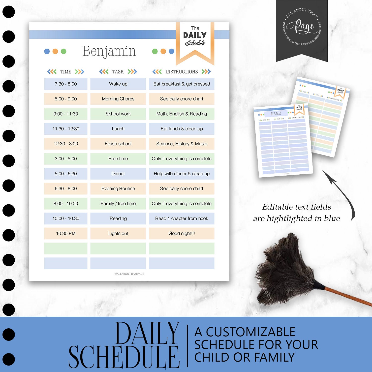 Editable Daily Schedule Template Family Routine Homeschool | Etsy