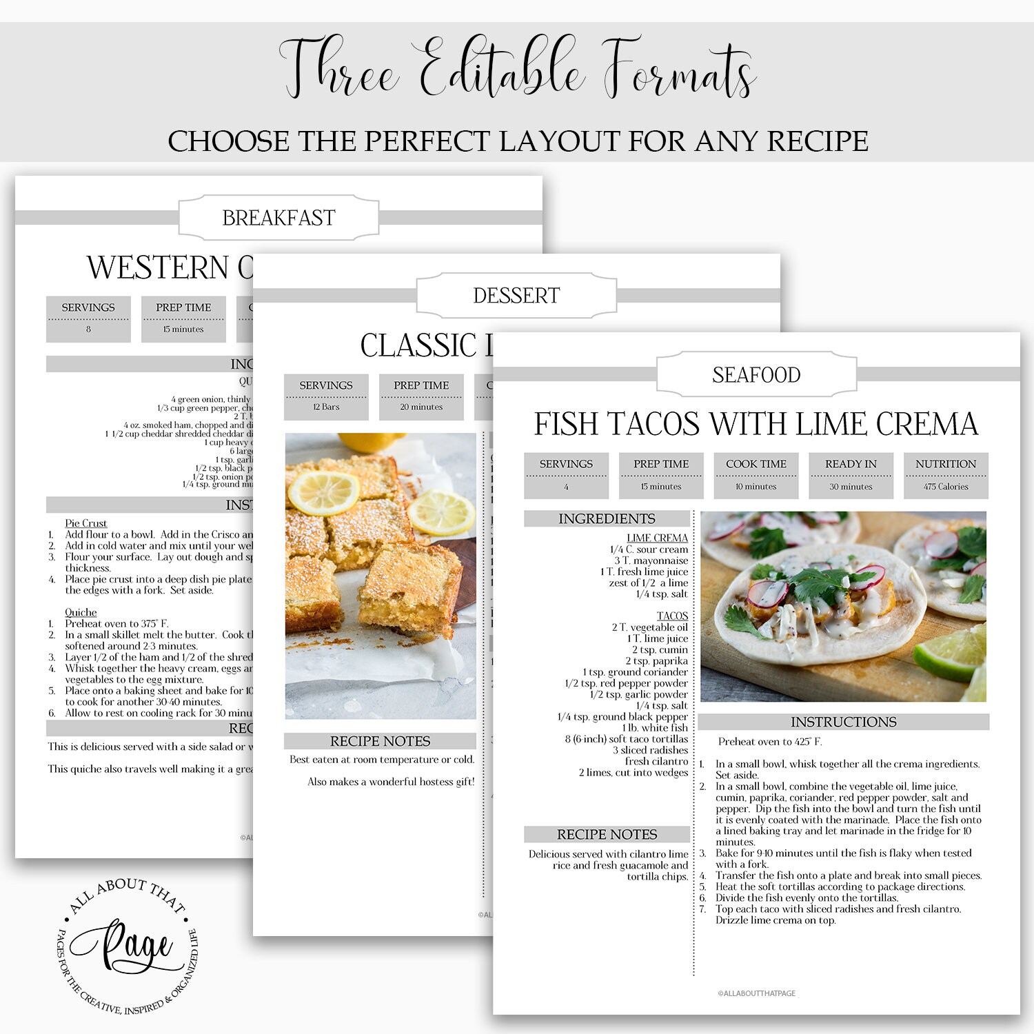 Editable Recipe Template Recipe Binder Printable Cookbook | Etsy