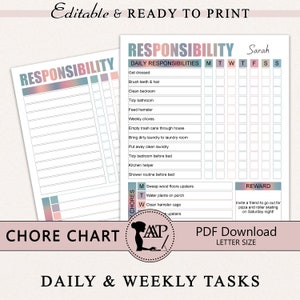 Editable Chore Chart, Printable Chores for Older Kids, Child ...