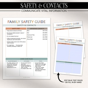 Editable Family Safety Guide Printable Template | Emergency ...
