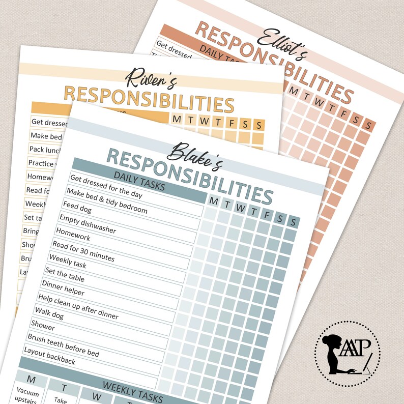 Editable Chore Chart for Kids Printable Bundle | Responsibility ...