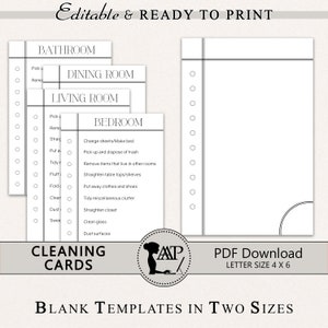 EDITABLE Cleaning Cards, Room by Room Chores, Daily Weekly Checklist ...