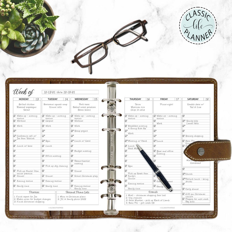 Weekly Planner Printable 2 Page Spread Hourly Week on Two - Etsy Canada