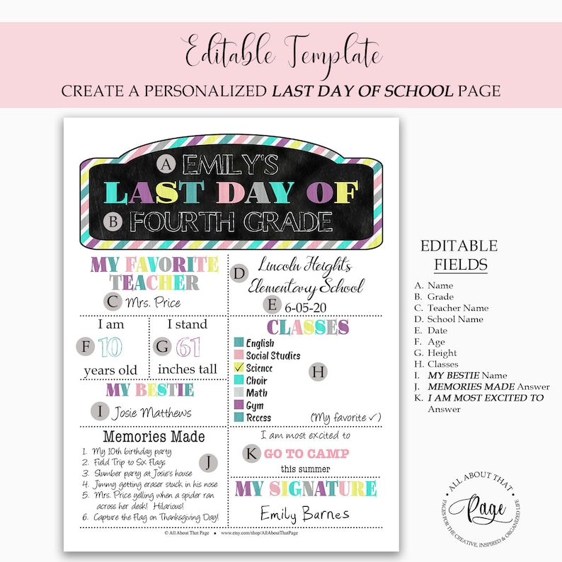 Editable School Memory Book Box Kit, Girls First Day of School, Last ...