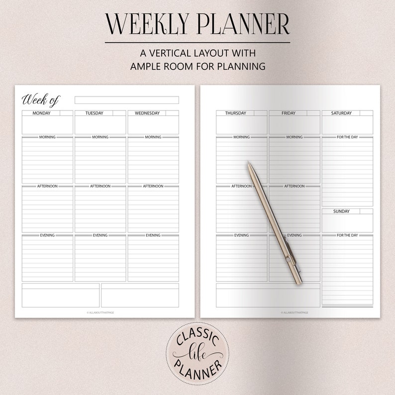 Weekly Planner Printable Vertical Routine 2 Page Layout - Etsy