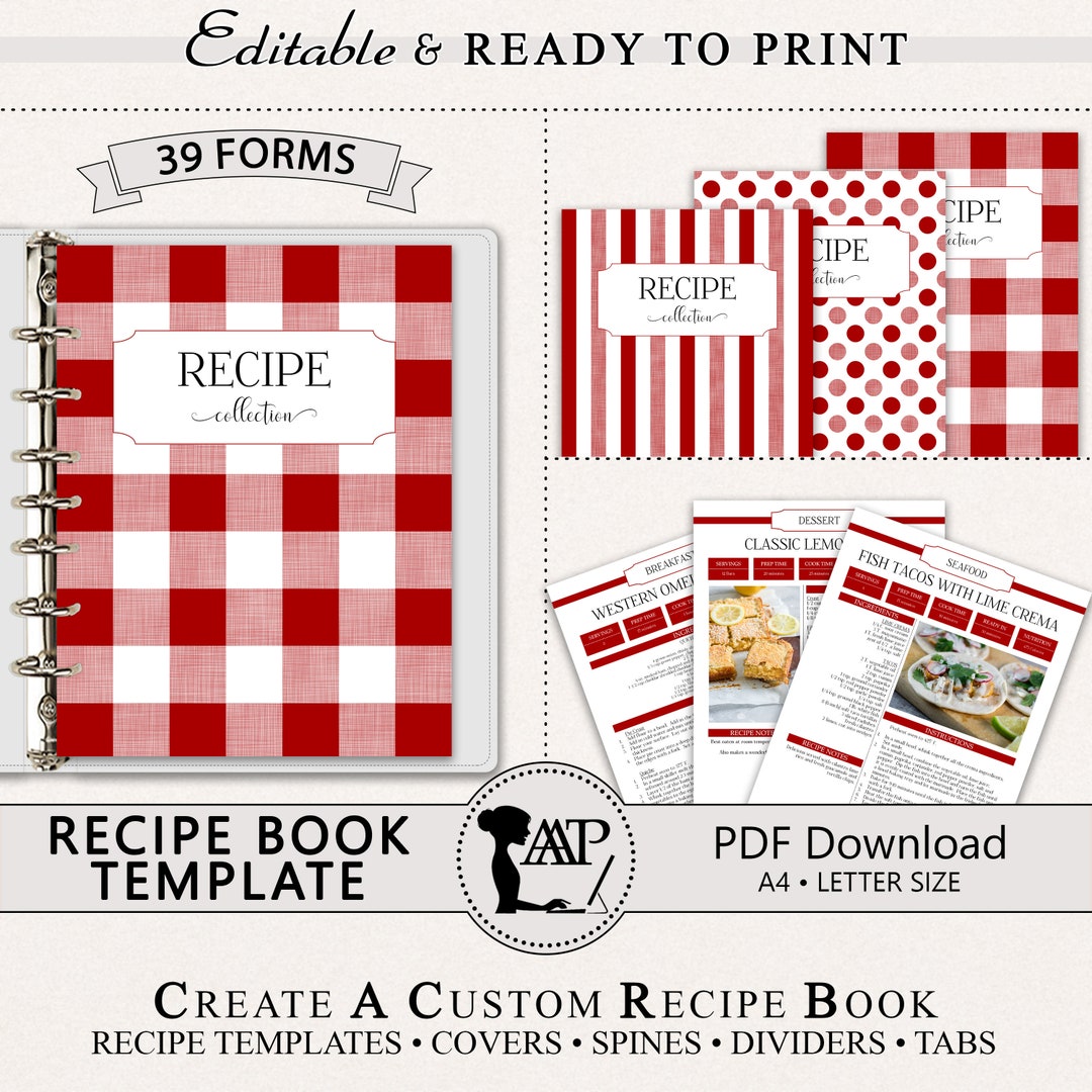 EDITABLE Recipe Book Template, Personalized Cookbook Printable, Family ...