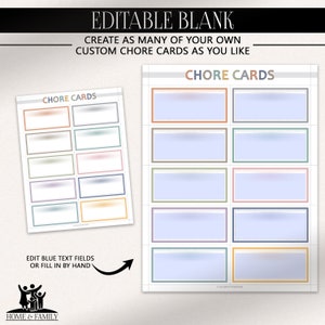Editable Chore Cards for Kids Printable Cleaning Tasks Allowance System ...