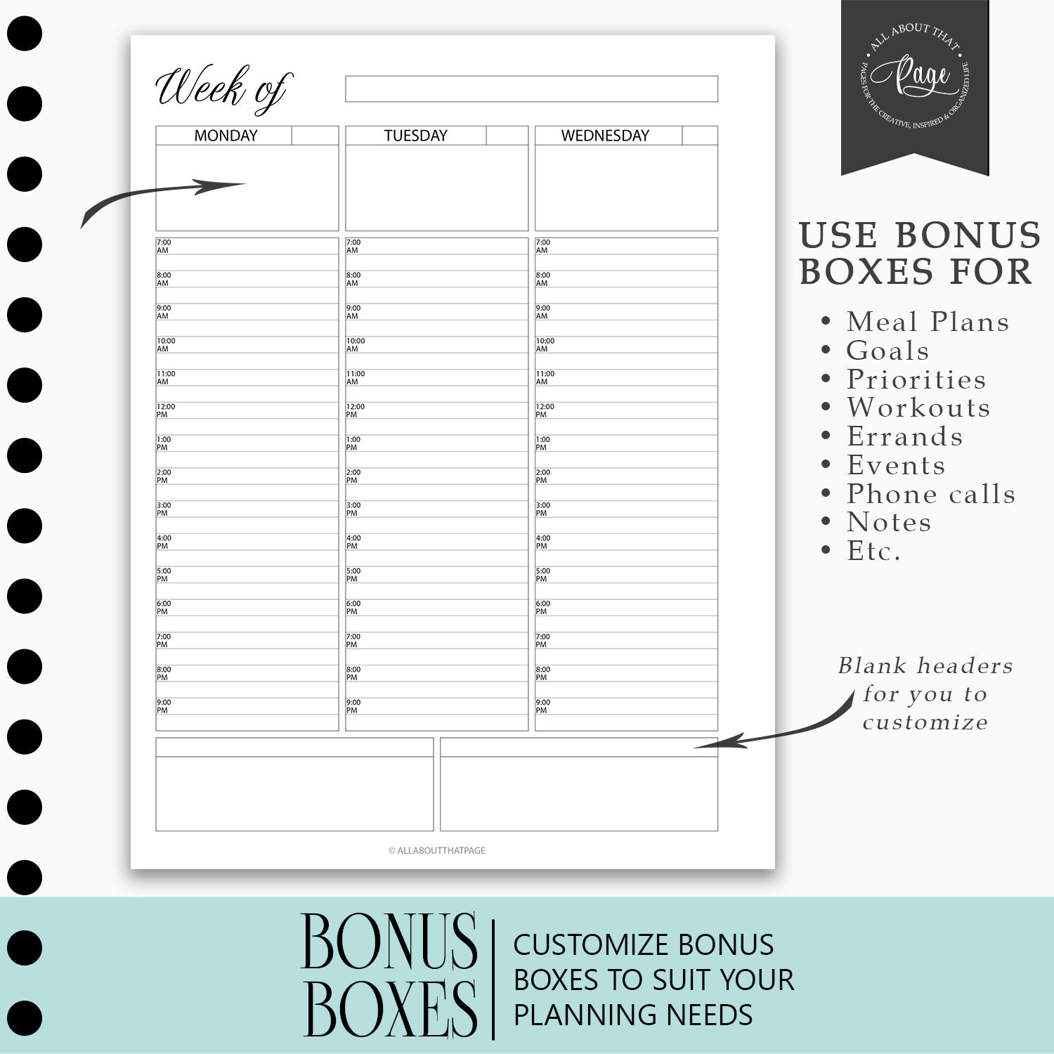 Weekly Planner Printable 2 Page Spread Hourly Week on Two - Etsy Canada