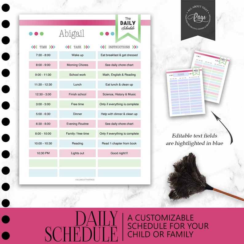 Editable Daily Schedule Template, Family Routine, Homeschool School ...