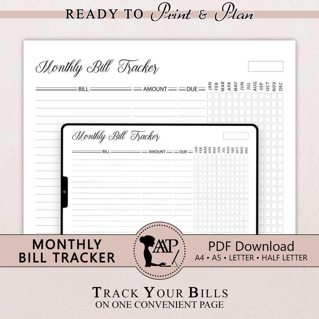 Monthly Bill Payment Tracker Printable Digital | Financial Planner ...