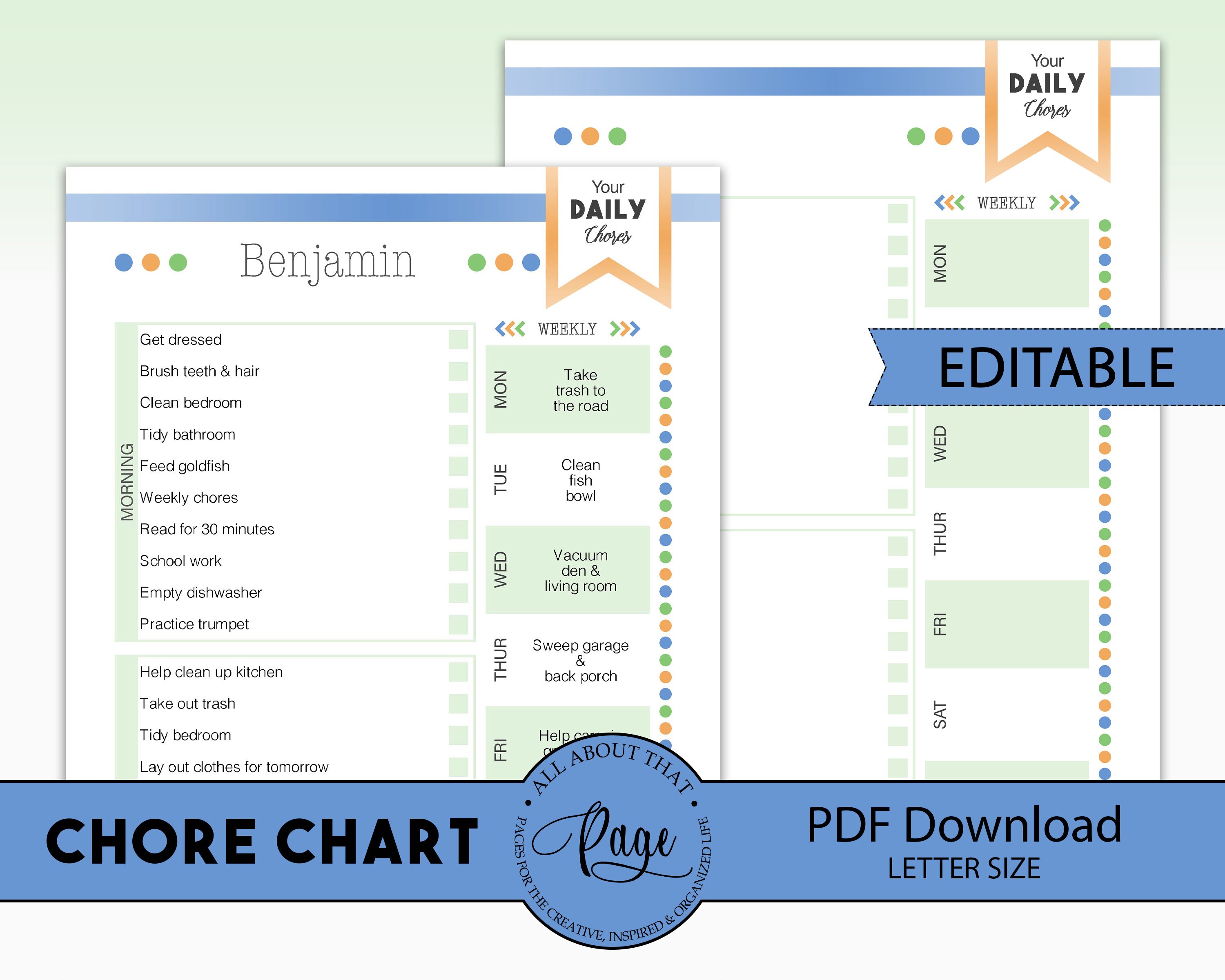 Editable Chore Chart Printable Template for Older Kids Child - Etsy