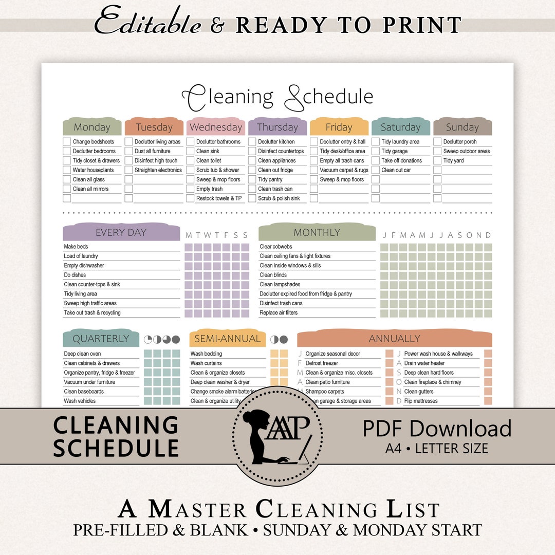 NEW Editable Cleaning Schedule | Prefilled Chores Checklist | ADHD ...