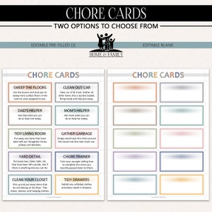 Editable Chore Cards for Kids Printable Cleaning Tasks Allowance System ...