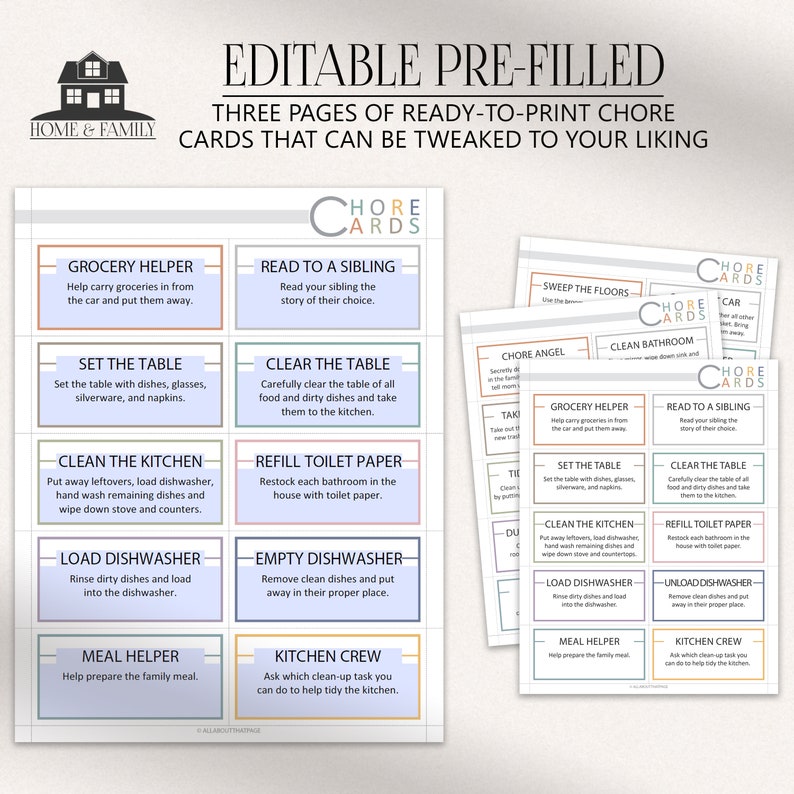 Editable Chore Cards for Kids Printable Cleaning Tasks - Etsy