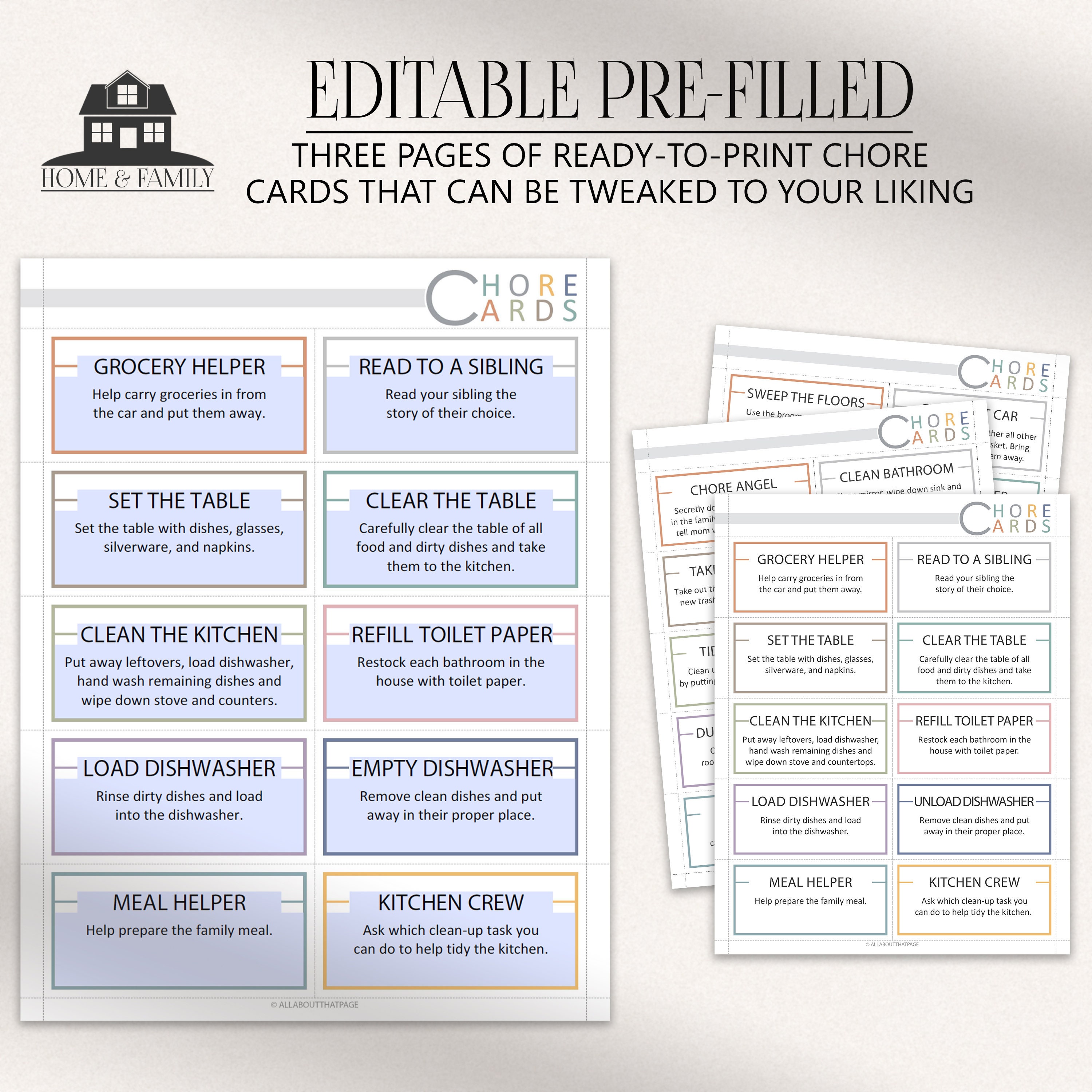 Editable Chore Cards for Kids Printable Cleaning Tasks - Etsy Canada