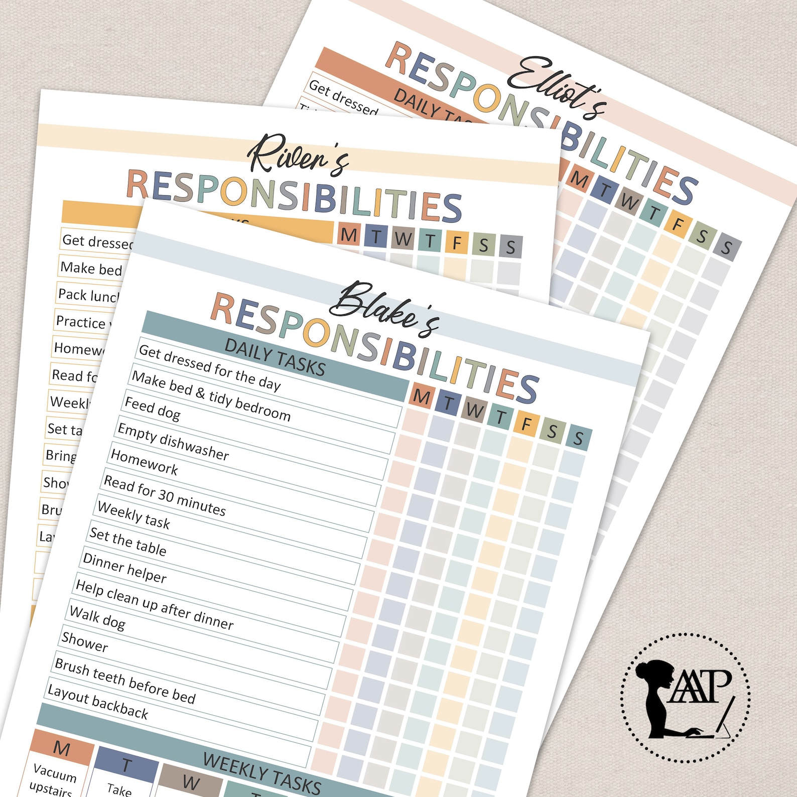 Editable Chore Chart for Kids Printable Bundle Responsibility Checklist ...